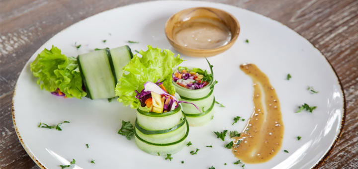 Cucumber Roll Ups With An Almond Butter Sauce - Dherbs.com